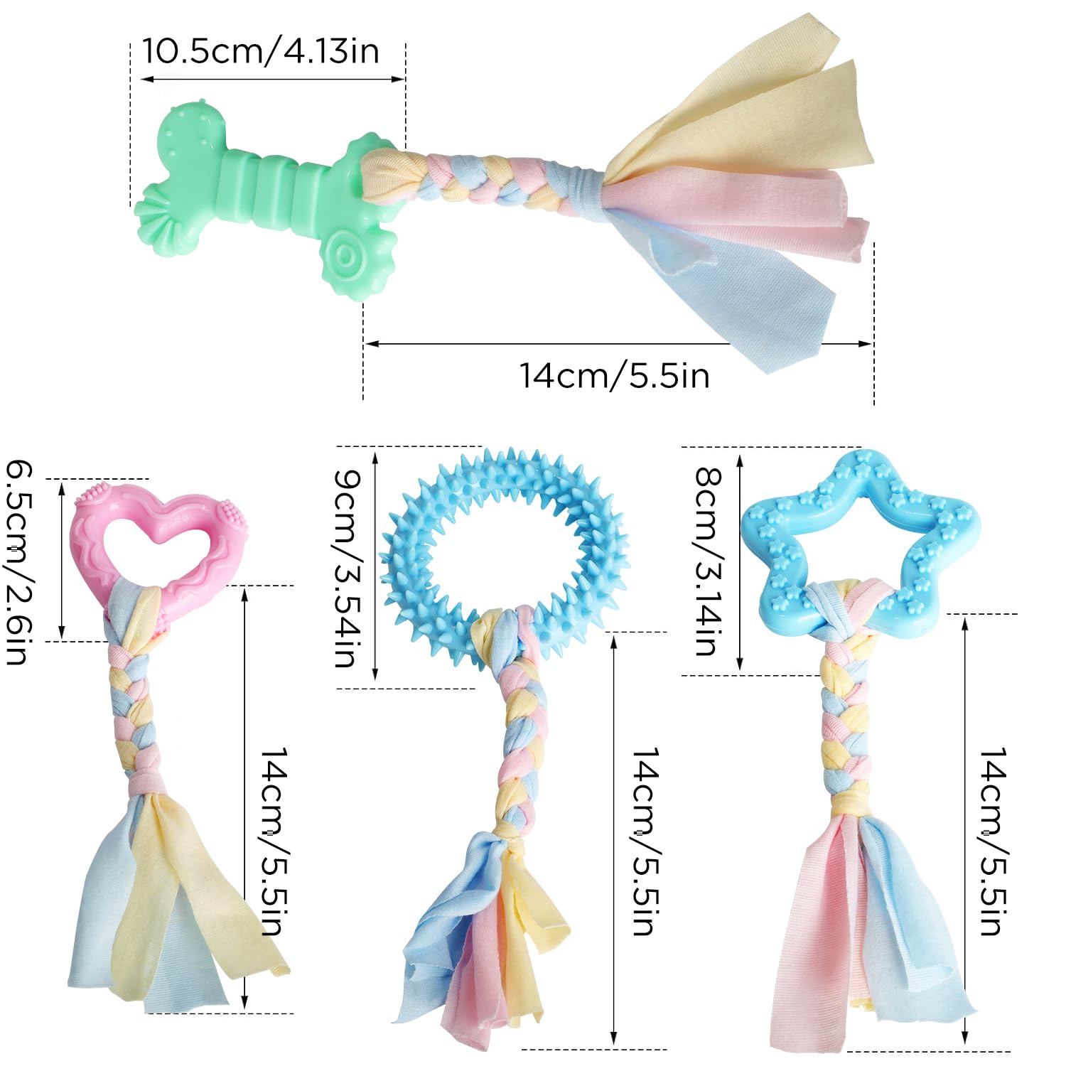 4 PCS Chew Toys for Teething, Soft Rubber Puppy Chew Toys, Puppy Teething Ring, Rope Dog Toys, Funny Interactive Toy for 2-8 Months Teething Small Dogs
