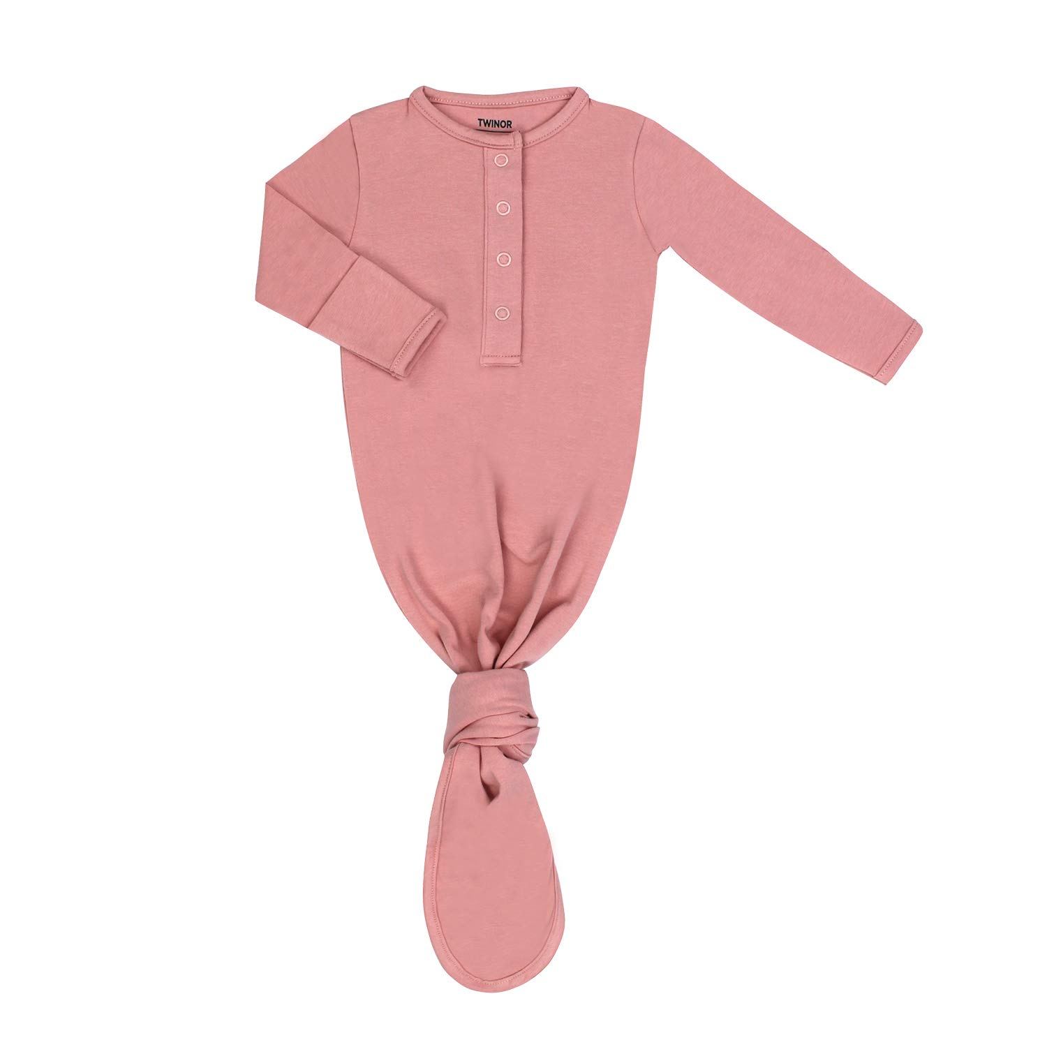 TWINOR Plain Knotted Baby Gown with Headband Hat Infant Sleeper for Baby Girl and Boy Pink