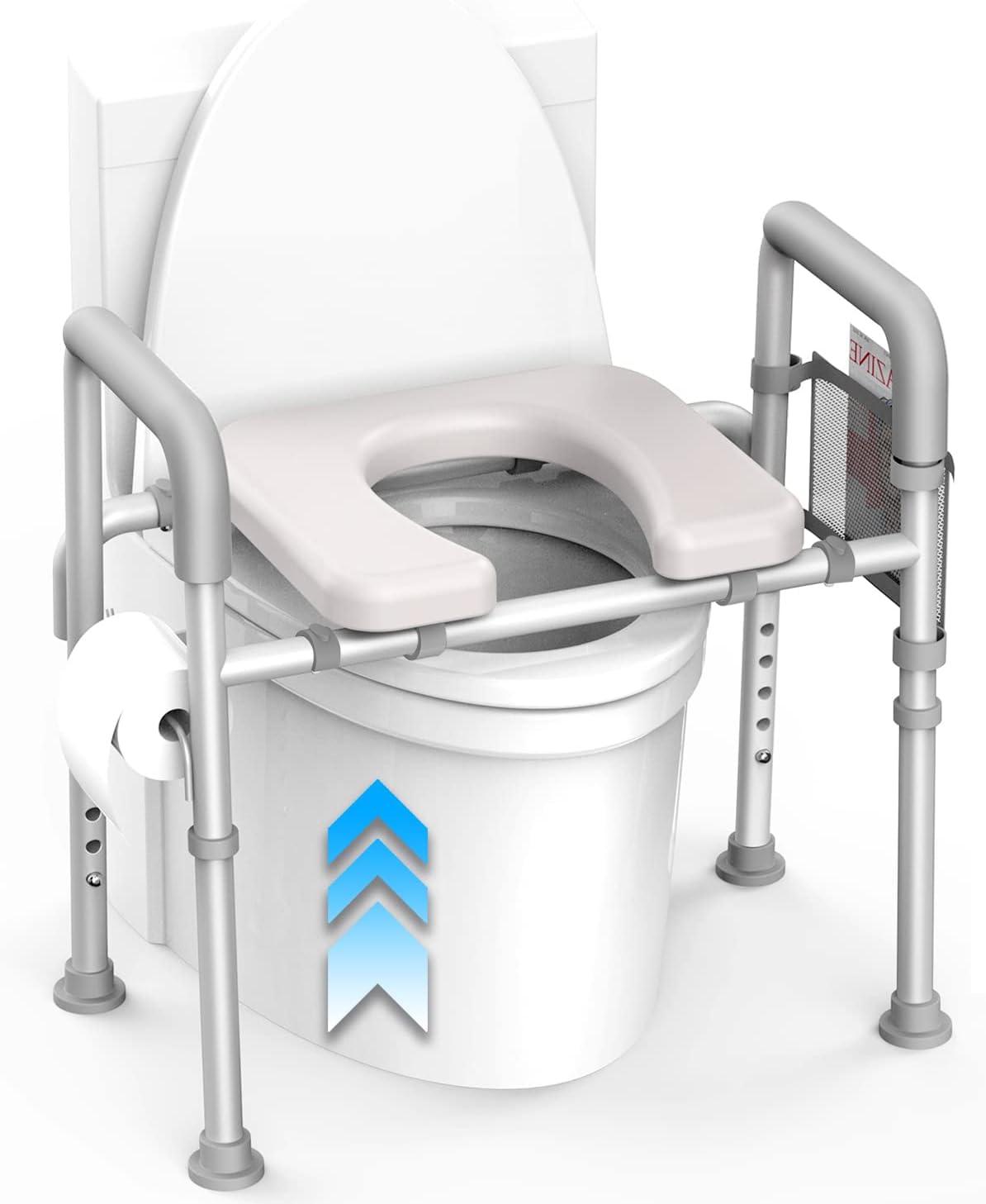 Agrish Raised Toilet Seat with Handles - Cozy Padded Elevated Medical Toilet Seat Riser, 350lb Adjustable Safety Assist Shower Chair for Elderly, Handicap, Pregnant - Gray