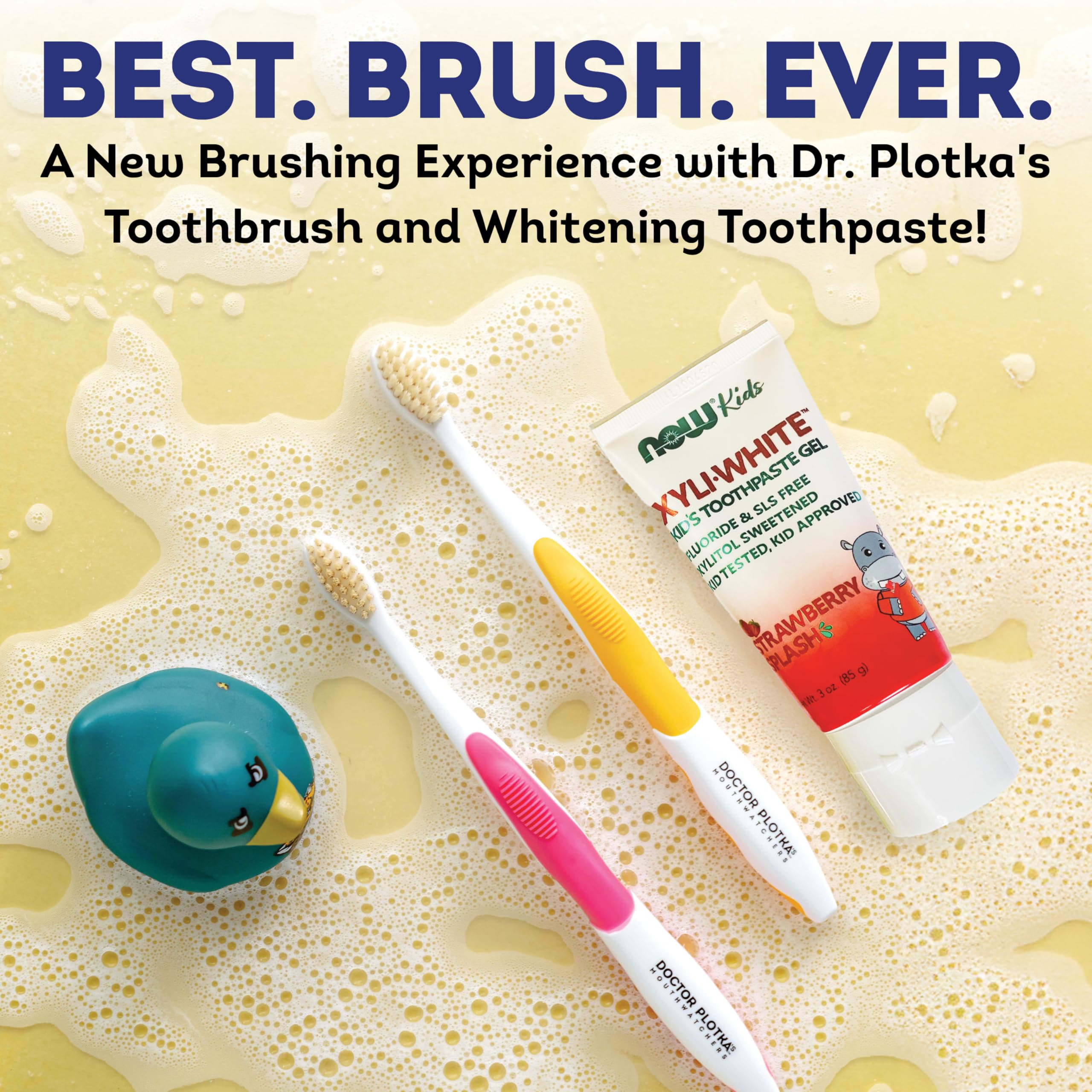 MOUTHWATCHERS Kids Toothbrushing Kit: Toothbrush for Kids, 3oz Kids Strawberry Fluoride Free Toothpaste, Dry Erase Checkboard, Timer, Stickers, Manual Flossing Toothbrushes Gift Set,by Dr. Plotka's
