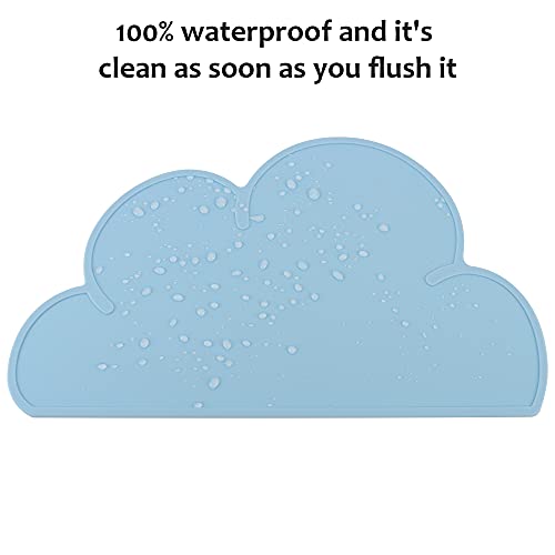 DesignSter Pet Food Mats–Dog Cat Feeding Mat Top Grade Cloud Silicone Pad Anti-Slip Waterproof Anti-Slip Bowl Placemat (Blue)