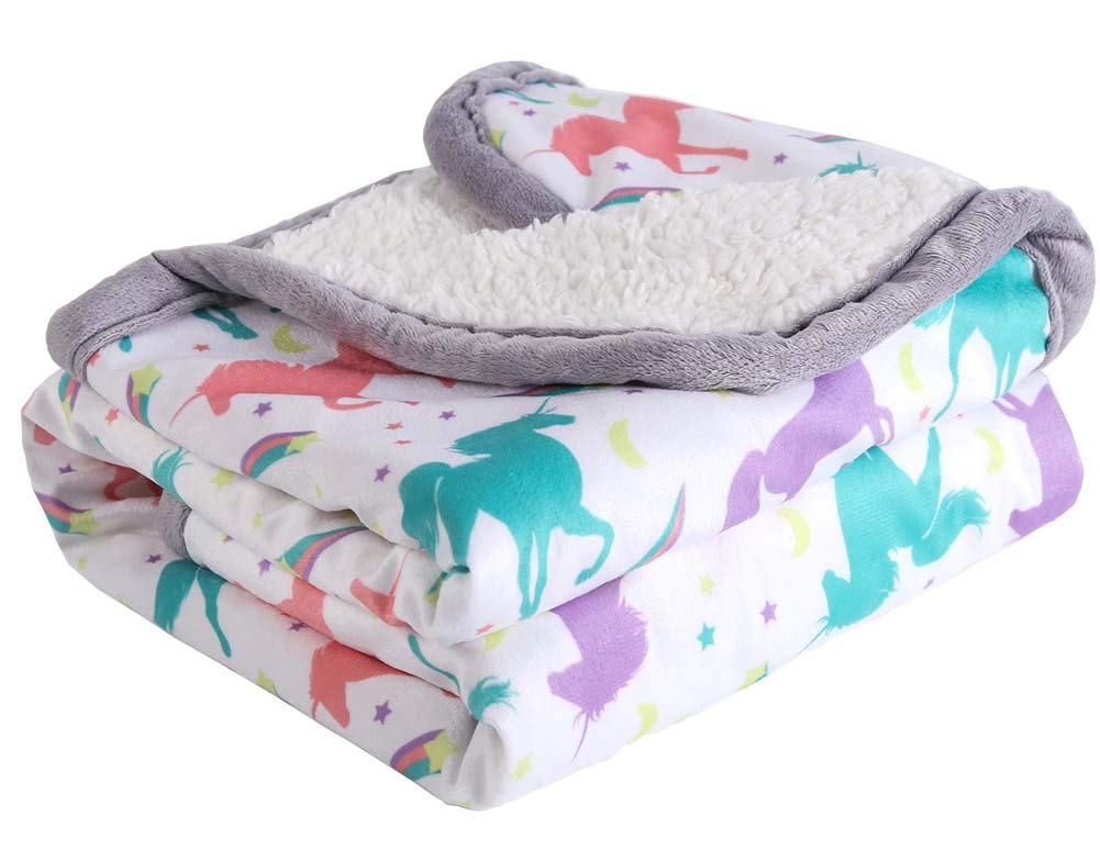 Breathable Baby Blanket Print Fleece Best Registry Gift for Newborn Soft- Perfect for Prince and Princess 30" x 40" (Unicorn)