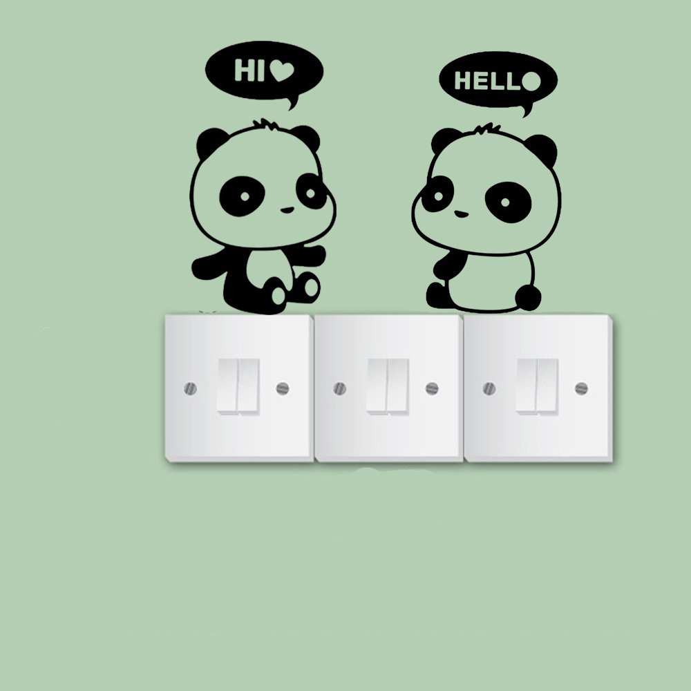 Removable Switch Sticker, 4 Pcs Cute Cartoon Pandas Wall Sticker, Light Switch Decor Decals, Family DIY Decor Art Car Stickers Home Decor Wall Art for Kids Living Room Office Decoration