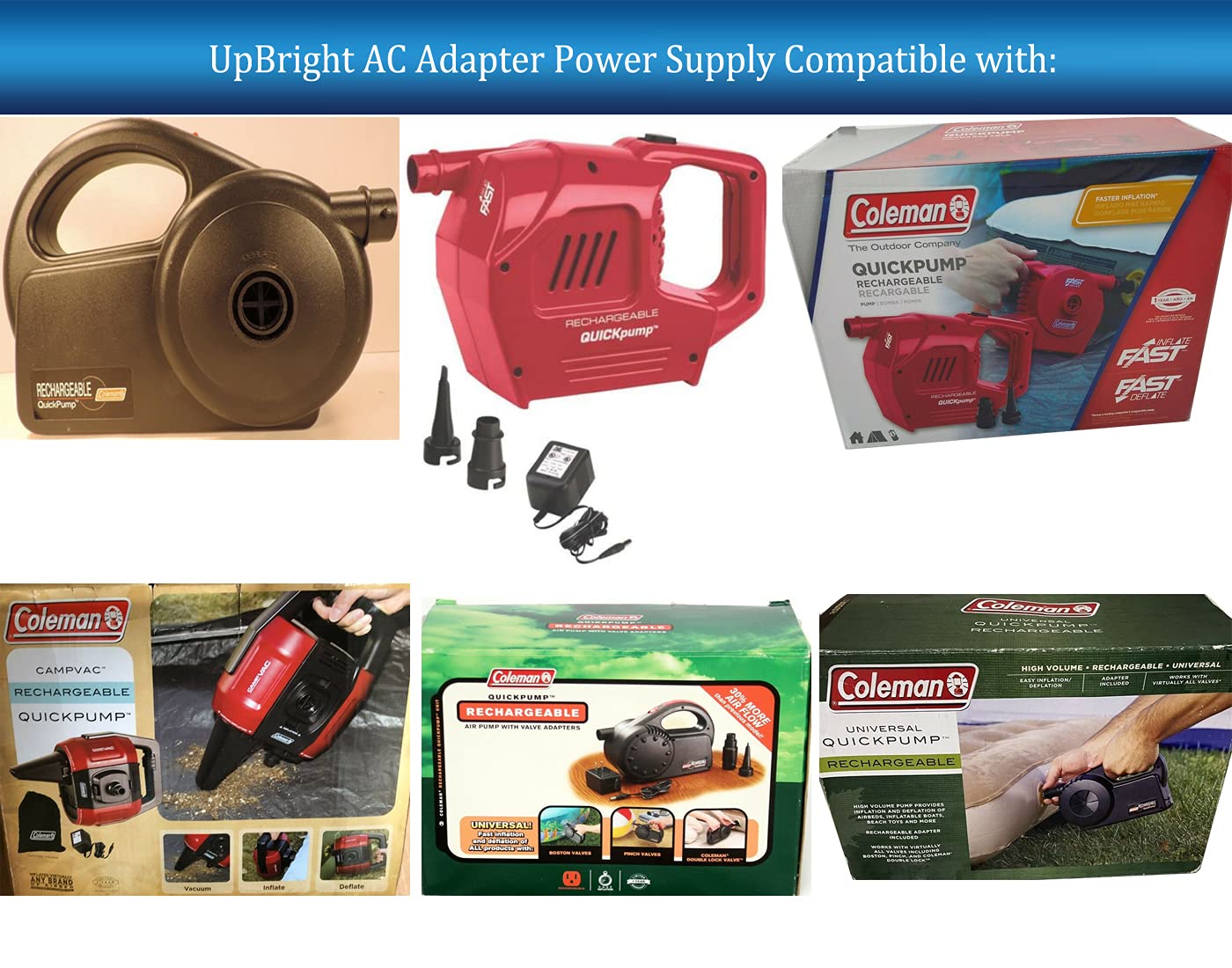 UpBright 6V AC/DC Adapter Compatible with Coleman QuickPump Rechargeable 2000017848 Campvac 2000012491 Universal 5999B400 YL-35-075300D Quick Pump 3YE GQ07-075020-AU 7.5V 200mA Power Battery Charger