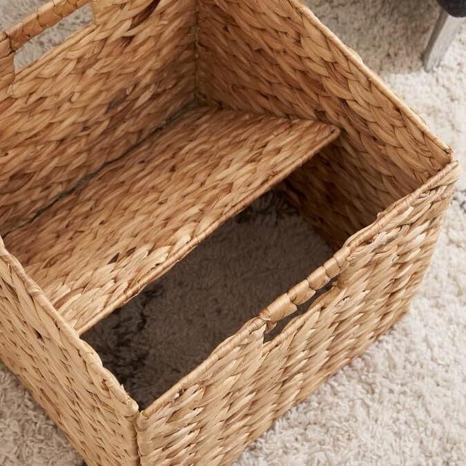 CINWEN Woven Hyacinth Storage Baskets 4 Pack,Shelf Basket,Foldable Storage Basket, with Built-in Handles Home Organizing Laundry Organizer Cube Baskets,Sundries Storage Basket (Brown)