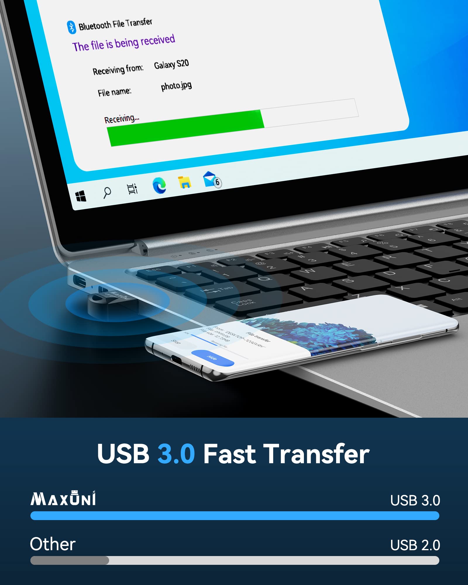 Maxuni USB Bluetooth Adapter for PC 5.0, Bluetooth Dongle 5.0 Adapter,for Laptop Keyboard Mouse Headsets Speakers, Long Range Bluetooth Supports Windows 11/10/8.1(Plug and Play)