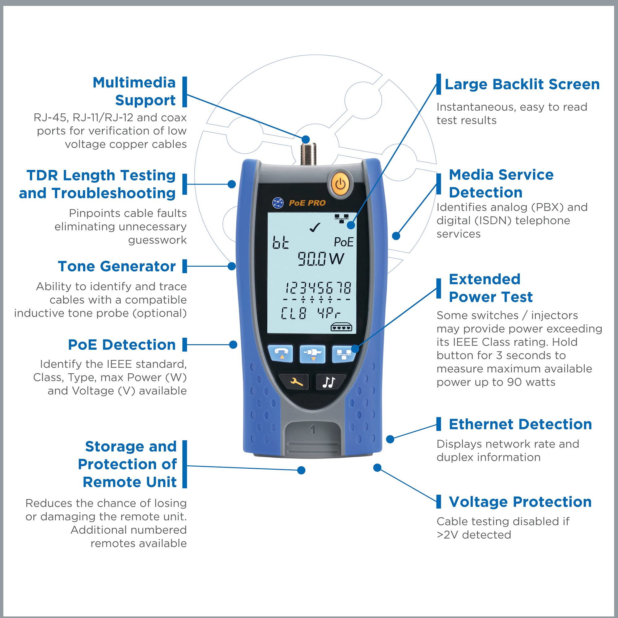 TREND Networks | R158004 | PoE Pro | Data Cable and PoE Verifier | Includes Cable Testing Features of The VDV II PRO | Advanced Wiremap & Troubleshooting Tool