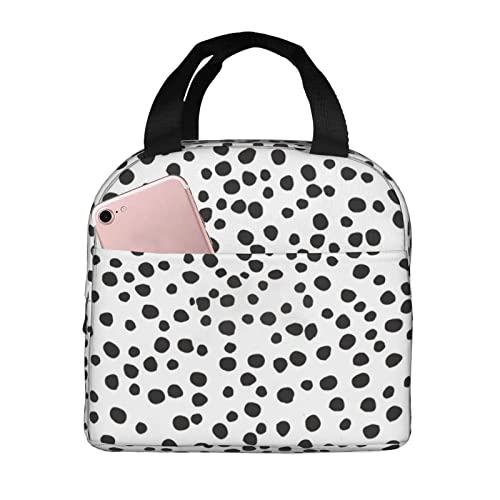 Algranben Polka Black Dots Lunch Bags for Teens Boys Girls Men Women, Reusable Aesthetics Lunch Box Containers Insulated Cooler Tote Bag