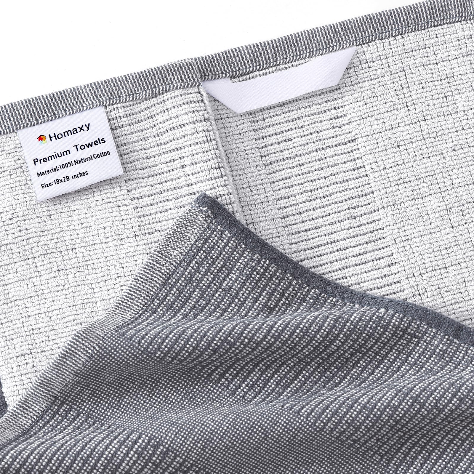 Homaxy Premium Kitchen Towels(18βx 28β, 6 Pack), Large Cotton Kitchen Hand Towels, Flat and Terry Dish Towels, 380 GSM Highly Absorbent Tea Towels Set with Hanging Loop, Grey