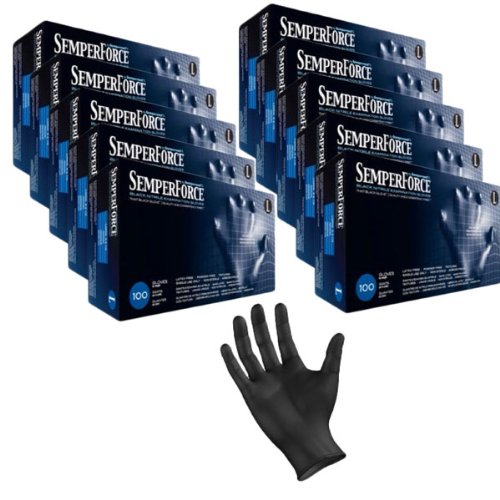 Black Nitrile Exam Tattoo Gloves, Powder Free, Latex Free, Semperforce, 100/Box Size Large (1,000, Large)
