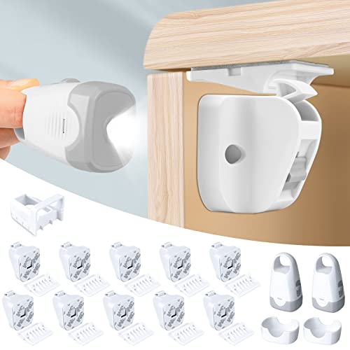 Child Magnetic Cabinet Locks (10 Locks and 2 Keys) -Baby Proofing Cabinet Latch Locks with Lighting Function, Fit Most Cabinets and Drawers