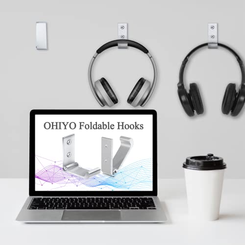OHIYO Folding Coat Hooks 6pcs Fold Up Wall Hooks No Rust Aluminum Folding Hooks for Hanging Foldable Coat Hooks Wall Mounted Towel Hooks for Bathroom Hooks Wall Headphone Hanger (Matte Silver