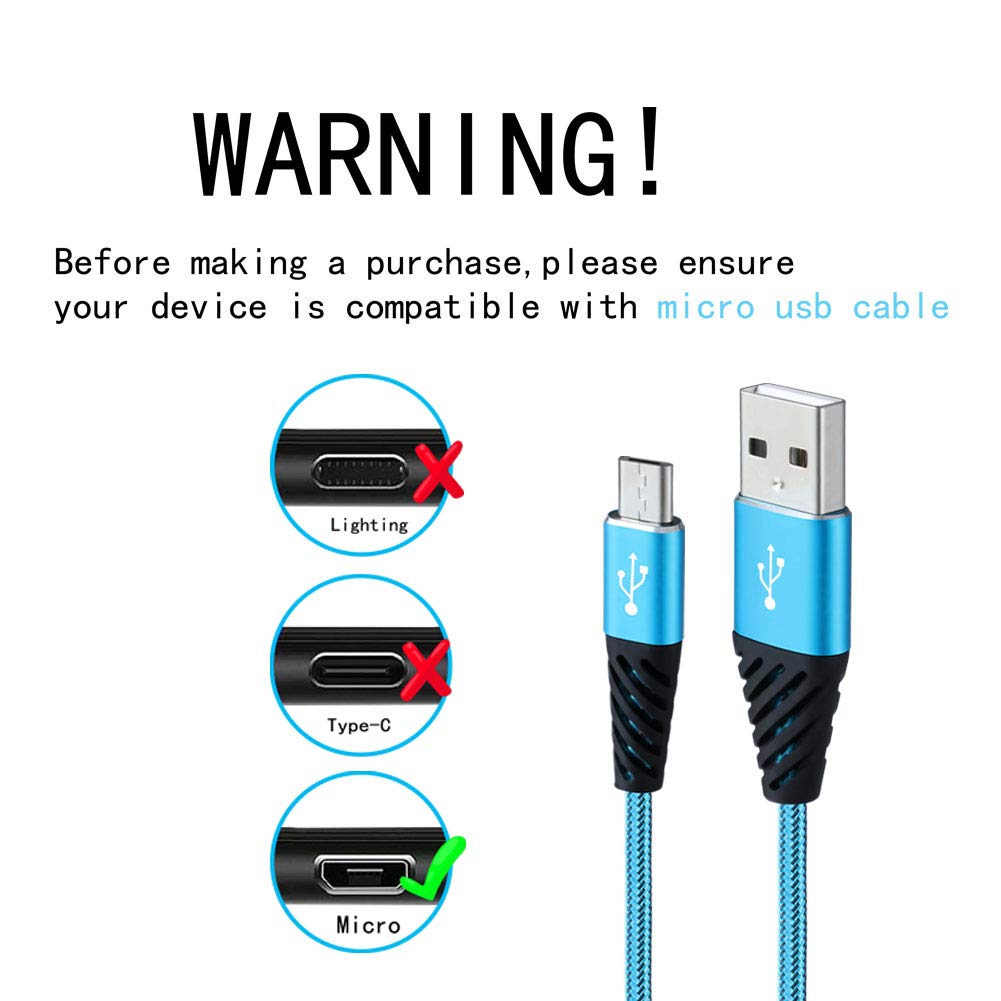High Speed Micro USB Cable 5 Pack 10FT Android Cell Phone Charger Cables Nylon Braided Fast Charging Short Cord Compatible with Samsung S7 J7 LG HTC Motorola Kindle BlackBerry Nexus Xbox PS4 Blue
