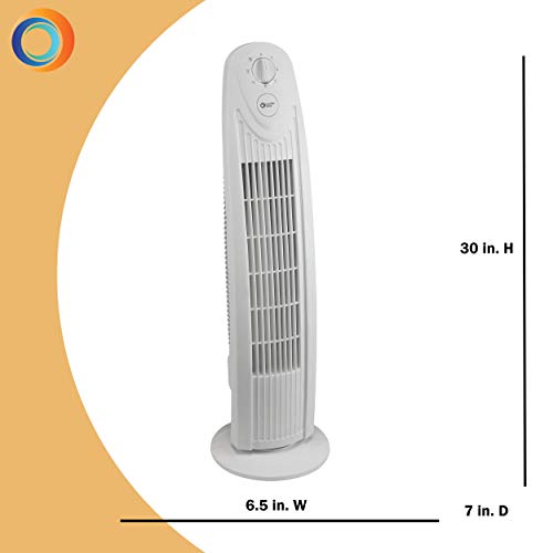 Comfort Zone CZTF329WT 29” 3-Speed Oscillating Tower Fan, High-Performance Centrifugal Blades with Space Saving Design, Perfect for Office, Desk or Dorm Room, White