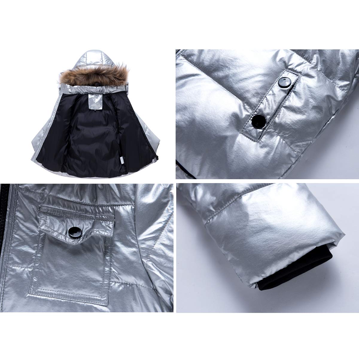 Kids 2-Piece Snowsuit Winter Puffer Jacket and Snow Pants Ultralight Skisuit Set Grey, 4-5 Years