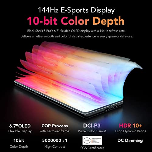 Black Shark 5 Pro Unlocked Gaming Smartphone, 12 GB + 256 GB 5G Cell Phone, 6.67" E4 144Hz Display, Snapdragon 8 Gen 1 + LPDDR5 + UFS3.1, 64MP Camera, 120W Charging with 4650mAh - Black