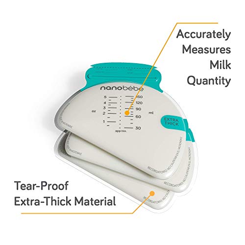 Nanobébé 100 Breastmilk Storage Bags Refill Pack – Fast, Even Thawing & Warming – Breastfeeding Supplies Lay Flat to Save Space & Track Pumping – Breastmilk Bags for Freezer or Fridge
