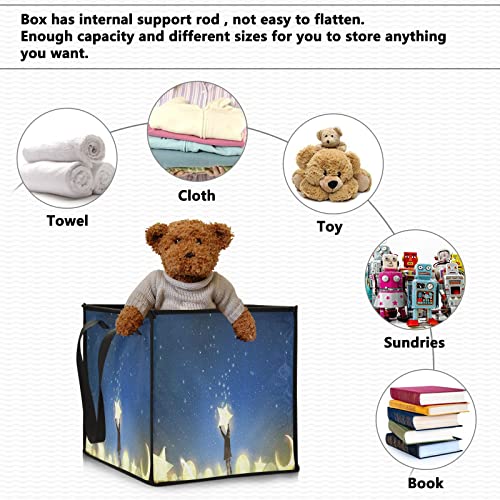 Blueangle Glowing Planet Little Boy Cube Storage Bin with Handles, 13 x 13 x 13 in, Large Collapsible Organizer Storage Basket for Home Décor(336)