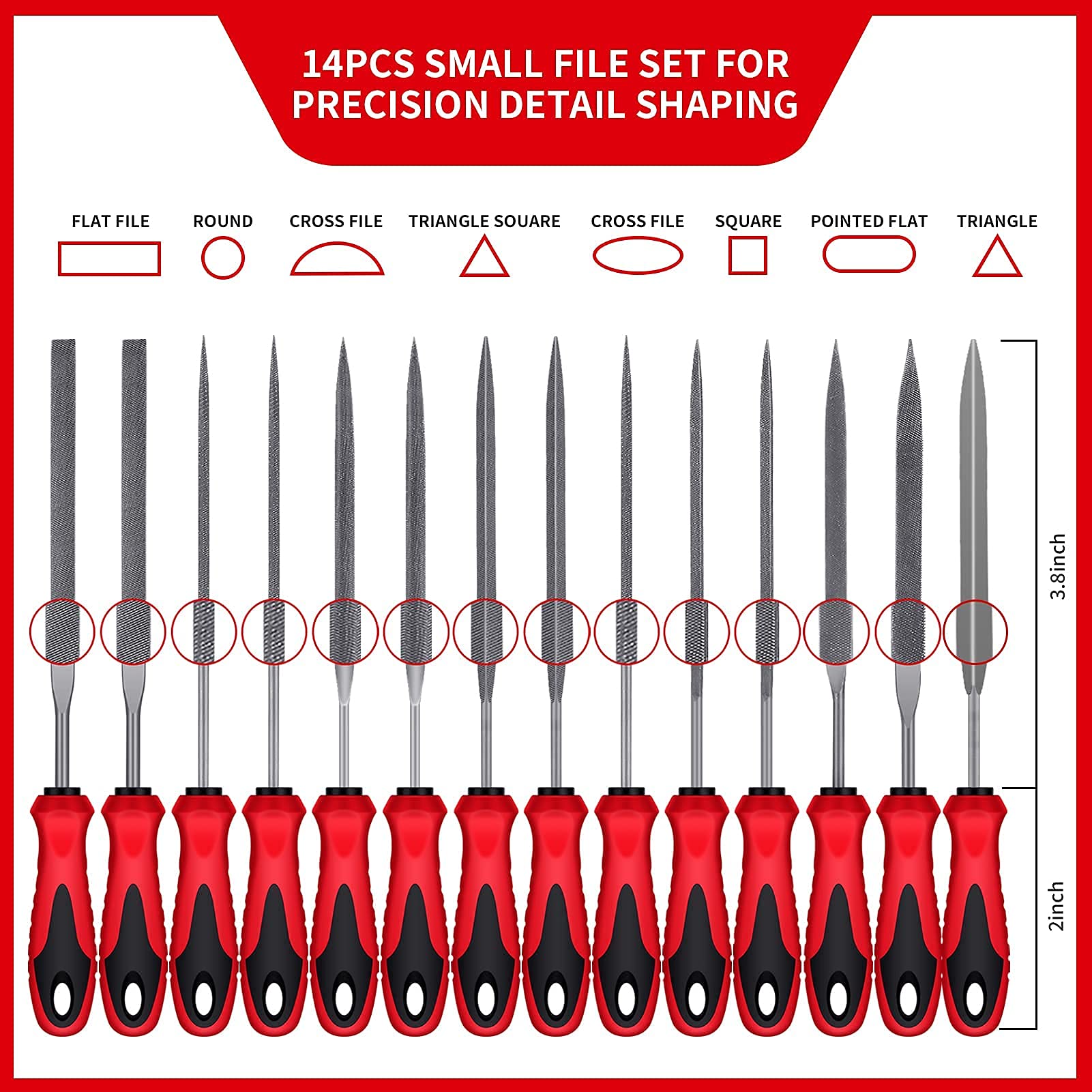57Pcs Metal & Wood File Rasp Set,Grade T12 Forged Alloy Steel, Half-round/Round/Triangle/Flat 4pcs Large Tools, 14pcs Needle Files and a pair of Electric Files, a brush and 36pcs emery papers