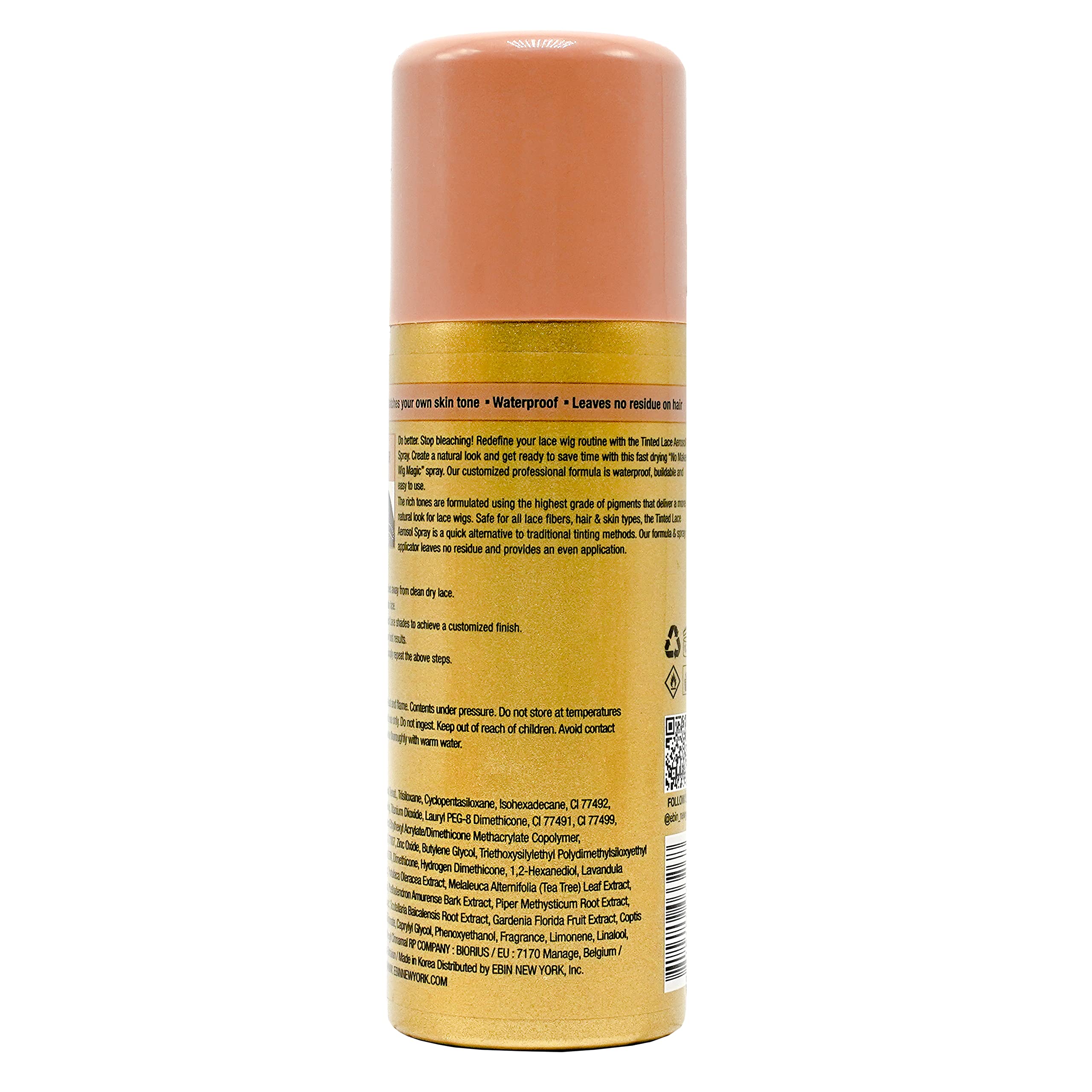 EBIN NEW YORK Tinted Lace Spray - Medium Brown 2.7oz/ 80ml, Quick dry, Water Resistant, No Residue, High pigmentation, Even Spray, Matching Skin Tone, Natural Look, Tinted Spray for Wig