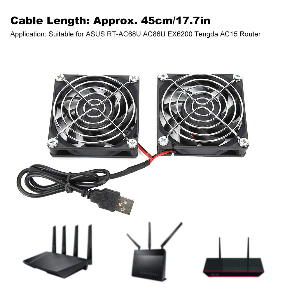 Router Fan Cooler,5V Quiet USB Router Heat Dissipation Dual Cooling Fan,for ASUS RT-AC68U AC86U EX6200 for Tengda AC15 Router