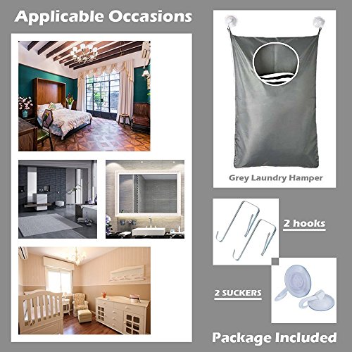 CYGQ Large Capacity Hanging Laundry Hamper Bag, Canvas Organizer Hanging Clothes Basket with Door Hooks & Strong Suction Cups for Bathroom (Grey)