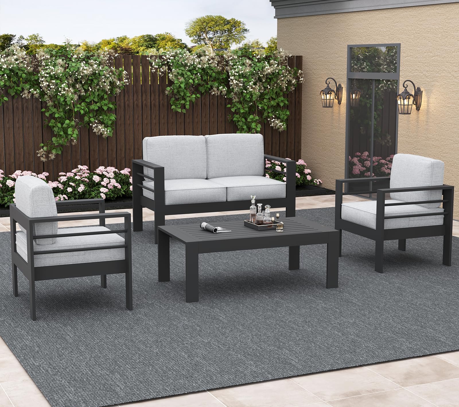 LayinSun Aluminum Outdoor Patio Loveseat, 2 Seater Sofa Chair with Cushion