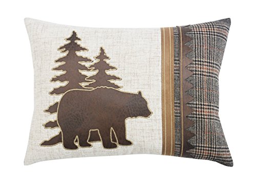 Comfy Hour 13" Polyester Throw Pillow Plaid Bear with Christmas Tree Accent Cushion for Home Decoration, Multicolor, Winter Holiday Collection