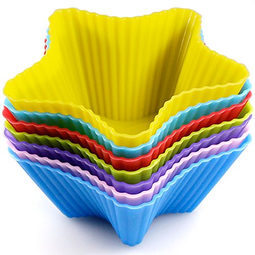 42 pcs Silicone Cupcake Baking Cups, SENHAI Non-Stick Heat Resistant Cake Molds Ice Cube Molds for Making Muffin Chocolate Bread - 6 Shapes