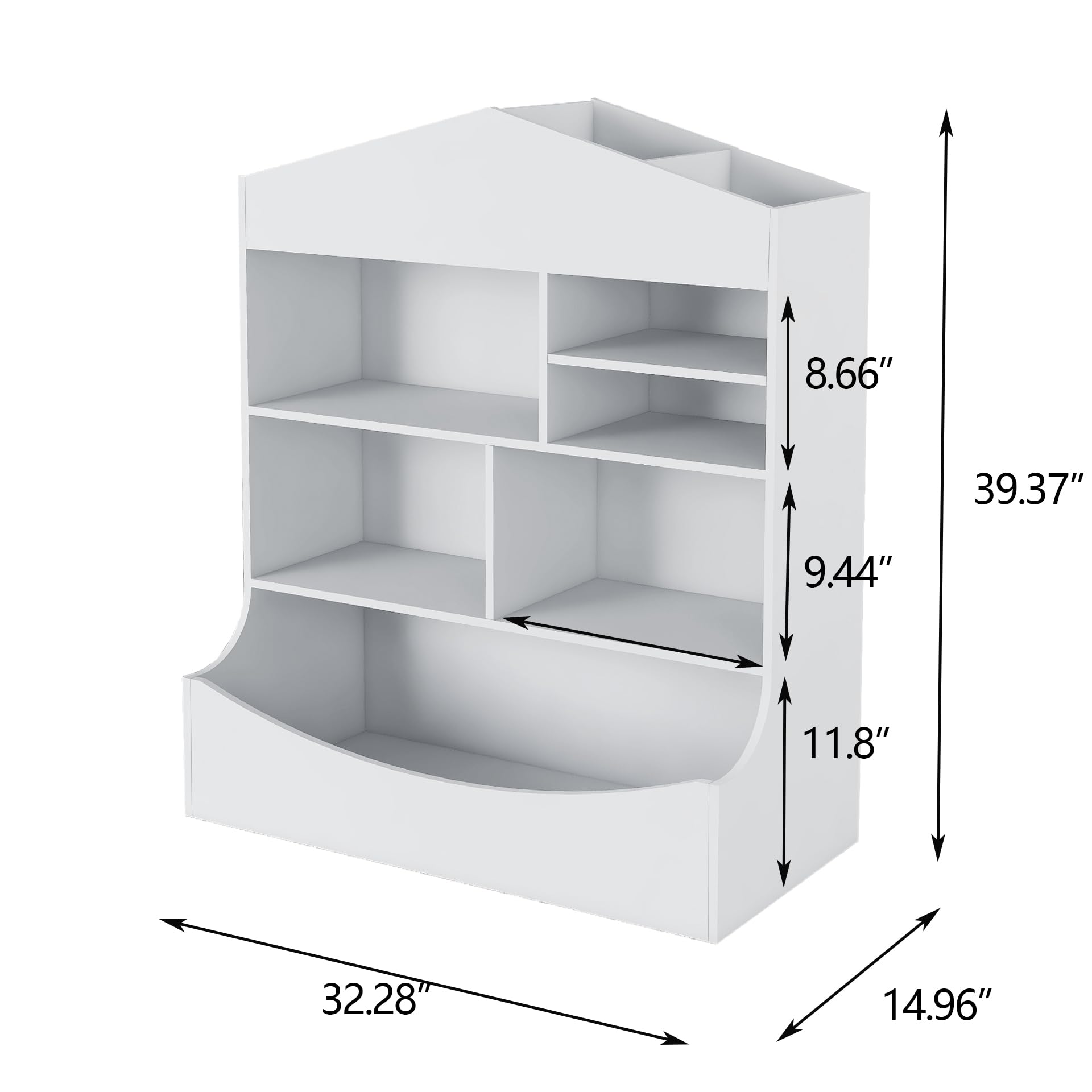 RASOO Kids Bookshelf with Storage Toy Storage Organizer with Bookcase, 4-Tier Freestanding Open Multi-Bins Toys&Books Display Organizer for Playroom, Bedroom, Nursery, School, White