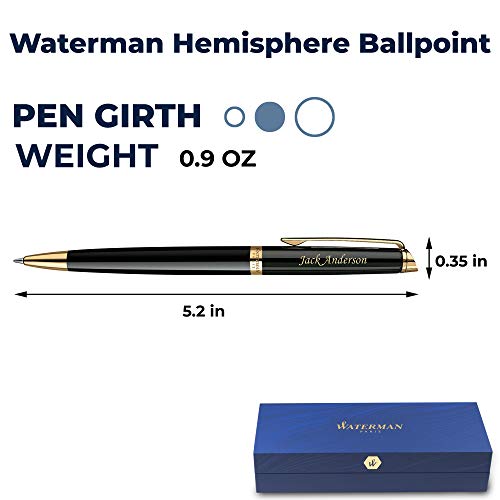 Dayspring Pens Personalized Waterman Pen | Engraved Waterman Hemisphere Lacquer Black with Gold Trim Ballpoint Pen. Luxury Gift Pen. Custom Engraved