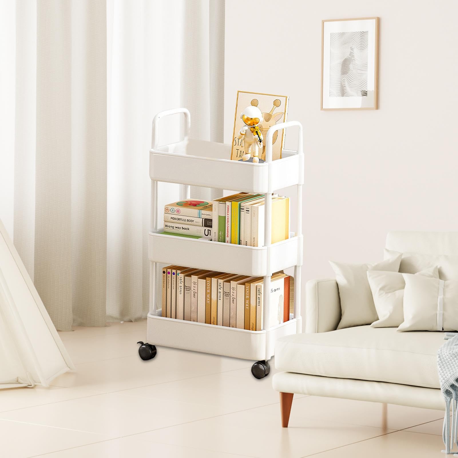 3/4-tier Storage Rack On Wheels- Slide Out Rolling Utility Cart Kitchen Storage Utility Cart Rolling Storage Rack for Kitchen Bedroom Bathroom