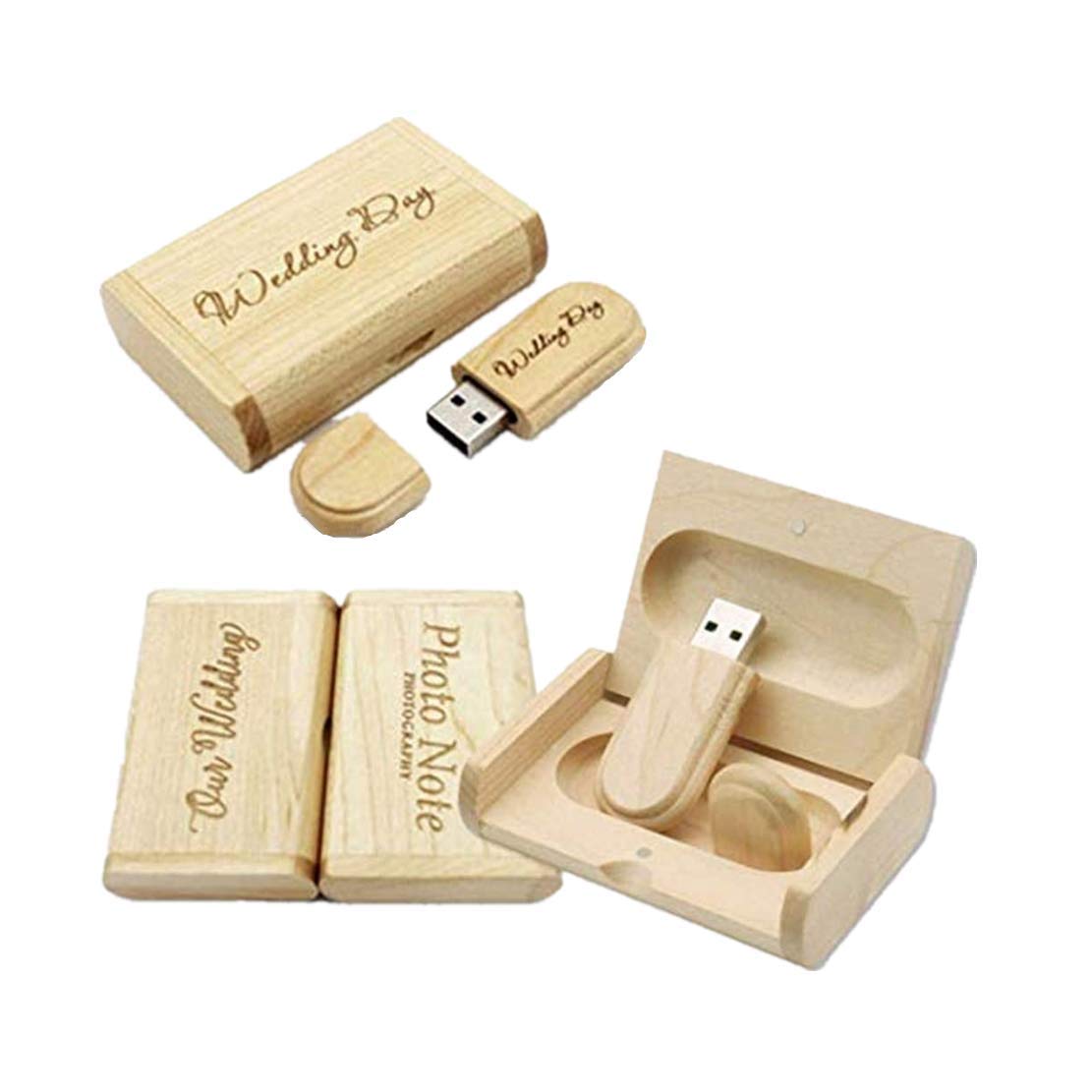 RXFSP Customize Personalised Laser Engraved Solid Wooden USB Flash Drive USB Box Wedding Photo Memory Storage Disk,Wedding ceremony,Company customization,Personal gift (64G, maple)
