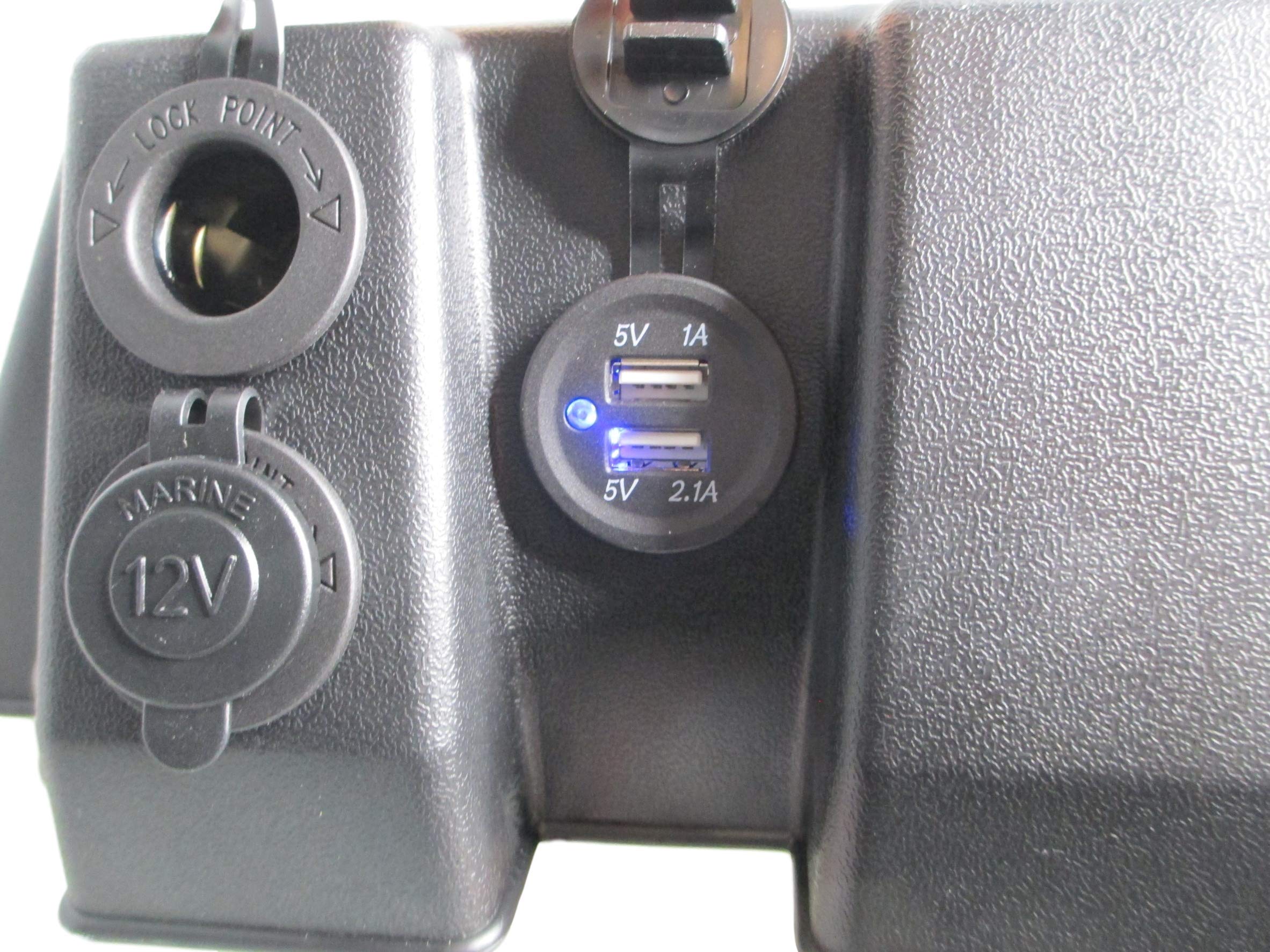 Pactrade Marine Boat Battery Box Dual USB Charger 2 Power Socket Voltmeter Gauge