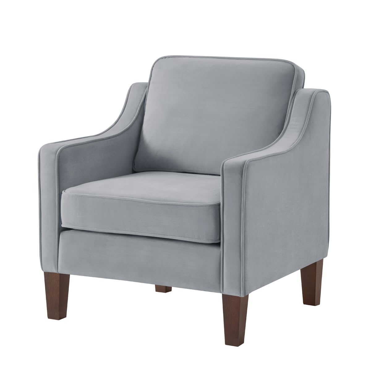 24KF Upholstered Single Sofa with Wood Legs, Modern 1-Seater Sofa with Armrests, Comfy Velvet Accent Chair for Living Room-Gray