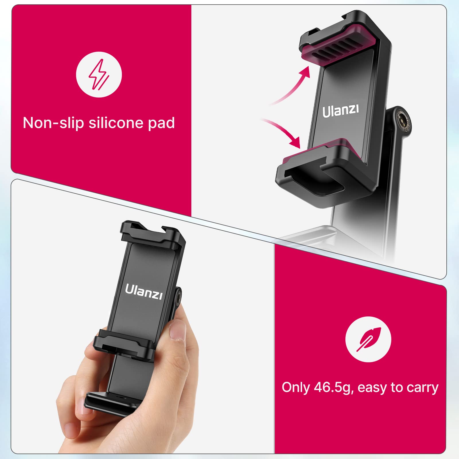 ULANZI ST-22 Phone Tripod Adapter Mount, Adjustable Cell Phone Holder with 2 Cold Shoe, Universal Smartphone Clamp, Vertical Horizontal Bracket for iPhone, Samsung Galaxy and All Phones