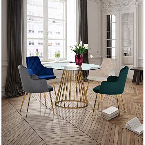 Meridian Furniture Gio Collection Modern | Contemporary Clear Tempered Glass Top Table with Wired Design, Durable Metal Base, Dining, Polished Gold Finish