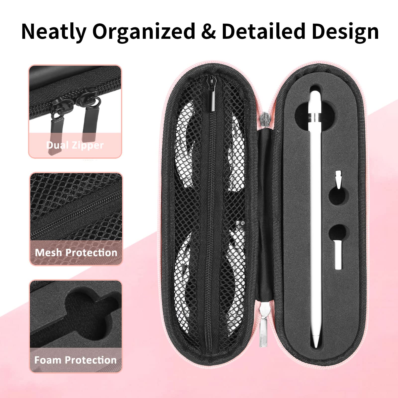 TITACUTE for Apple Pencil Case Carrying Case Hard Foam Zipper Shockproof Protective Travel iPencil Case Holder for Apple Pencil 1st Generation 2nd Gen for iPad 10 Pro Stylus Pen Charger Cable Adapter