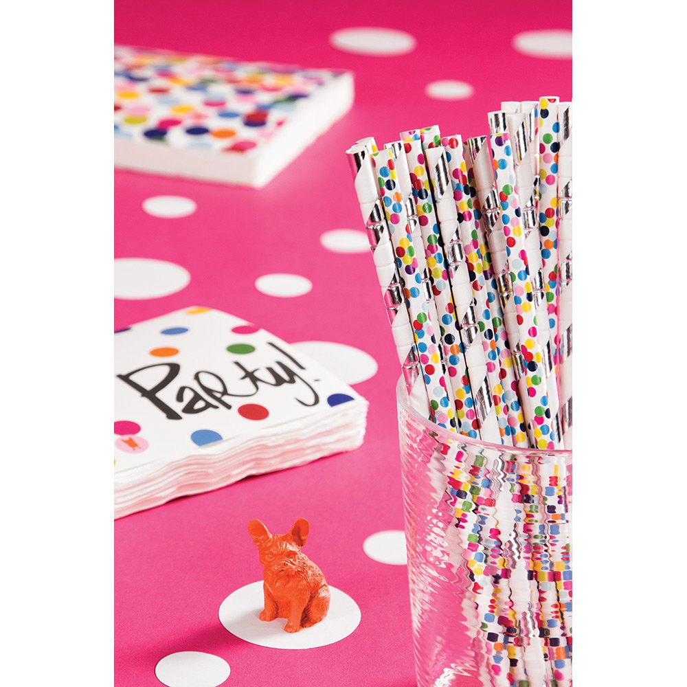 Creative Converting Party Supplies French Bull Dots-9-Inch Square Dinner Plate, 10-Count, Dinner, Birthday Dots