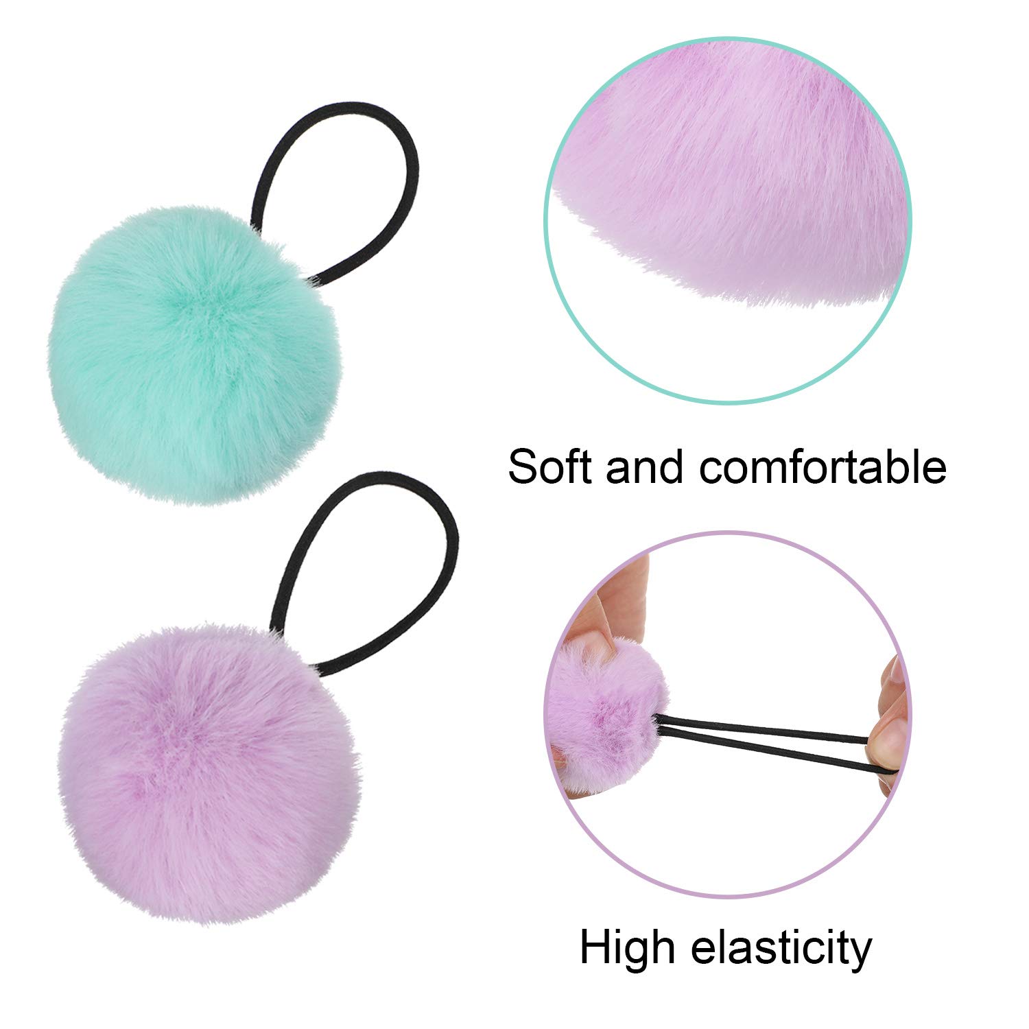 WILLBOND Pom Pom Fur Ball & Elastic Hair Ties - 16 Pieces Fluffy Scrunchies & Ponytail Holders for Women, Hair Accessories (Color Set 1)
