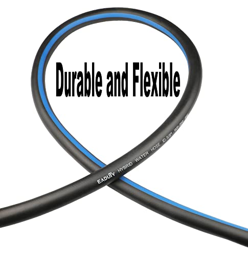 EADUTY Hybrid Garden Hose 5/8 IN. x 25 FT, Heavy Duty, Lightweight, Flexible with Swivel Grip Handle and Solid Brass Fittings, Gray+Blue