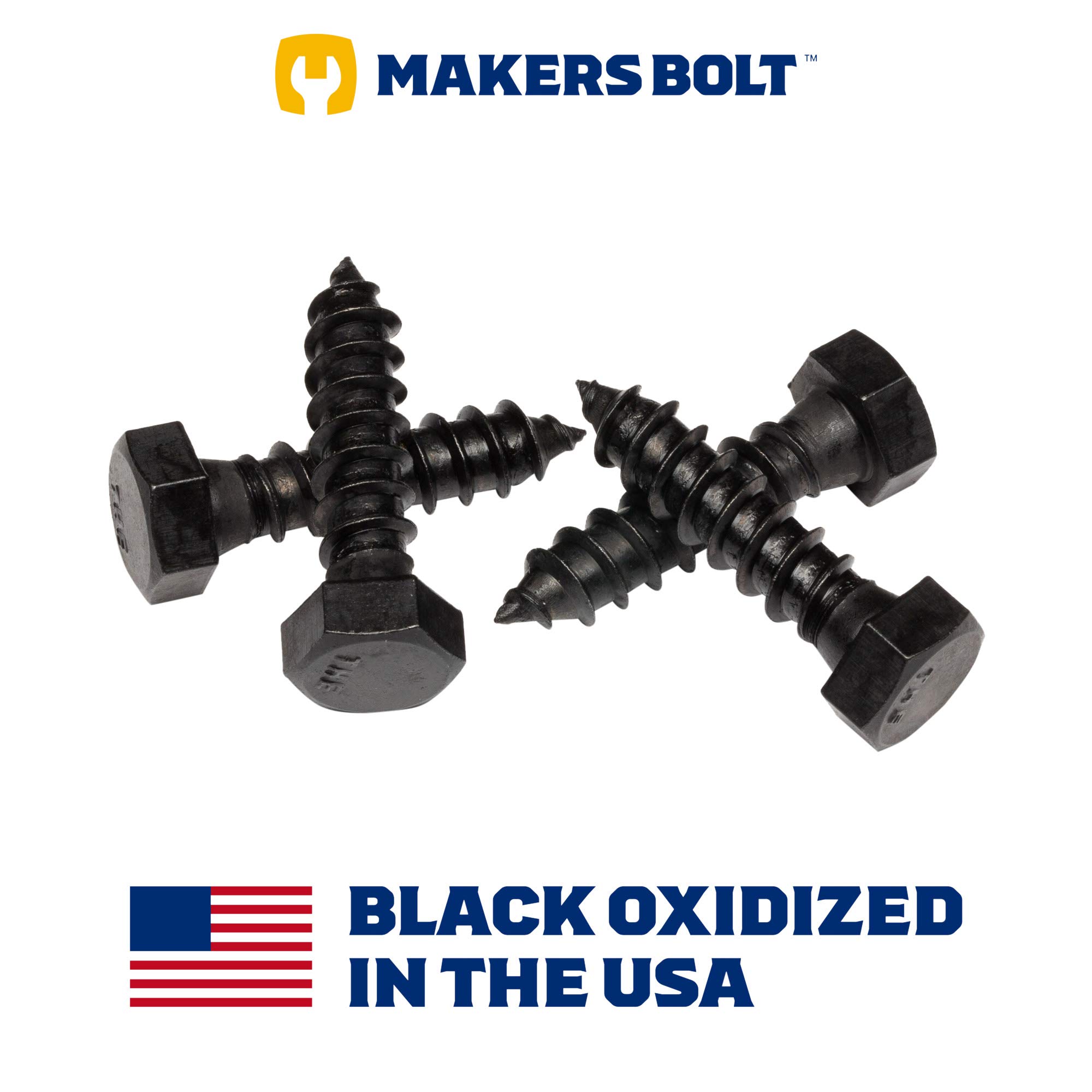 3/8 in. x 1-1/2 in. Black Hex Lag Screws (10 pcs) for Interior Use Only, Black Oxidized in USA by Makers Bolt
