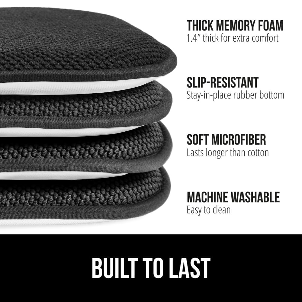 Gorilla Grip Chair Cushions, Set of 6, 16x16, Memory Foam Pads for Dining Room, Kitchen Table, Office Desk, Rocking Chairs, Stay in Place Backing, Comfortable Microfiber Seat Cover Pad Cushion, Black
