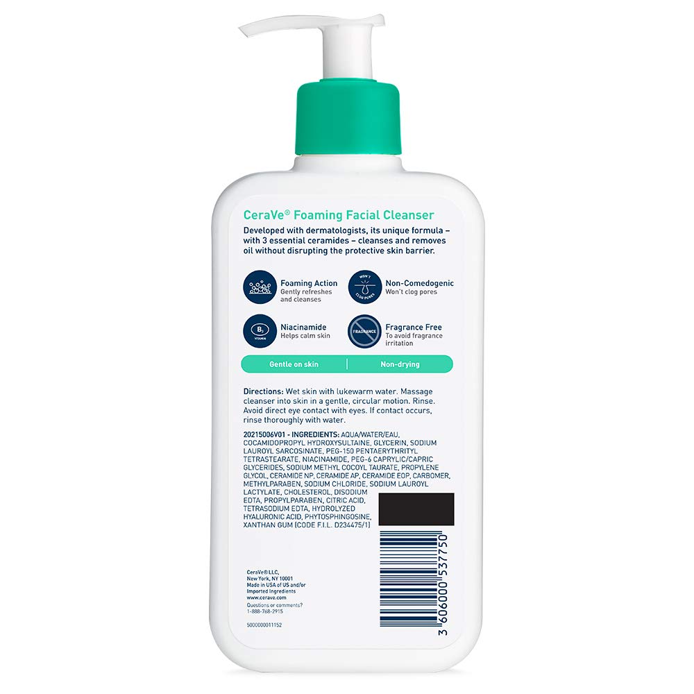 CeraVe Foaming Facial Cleanser | 12 oz | Daily Face Wash for Oily Skin | Fragrance Free
