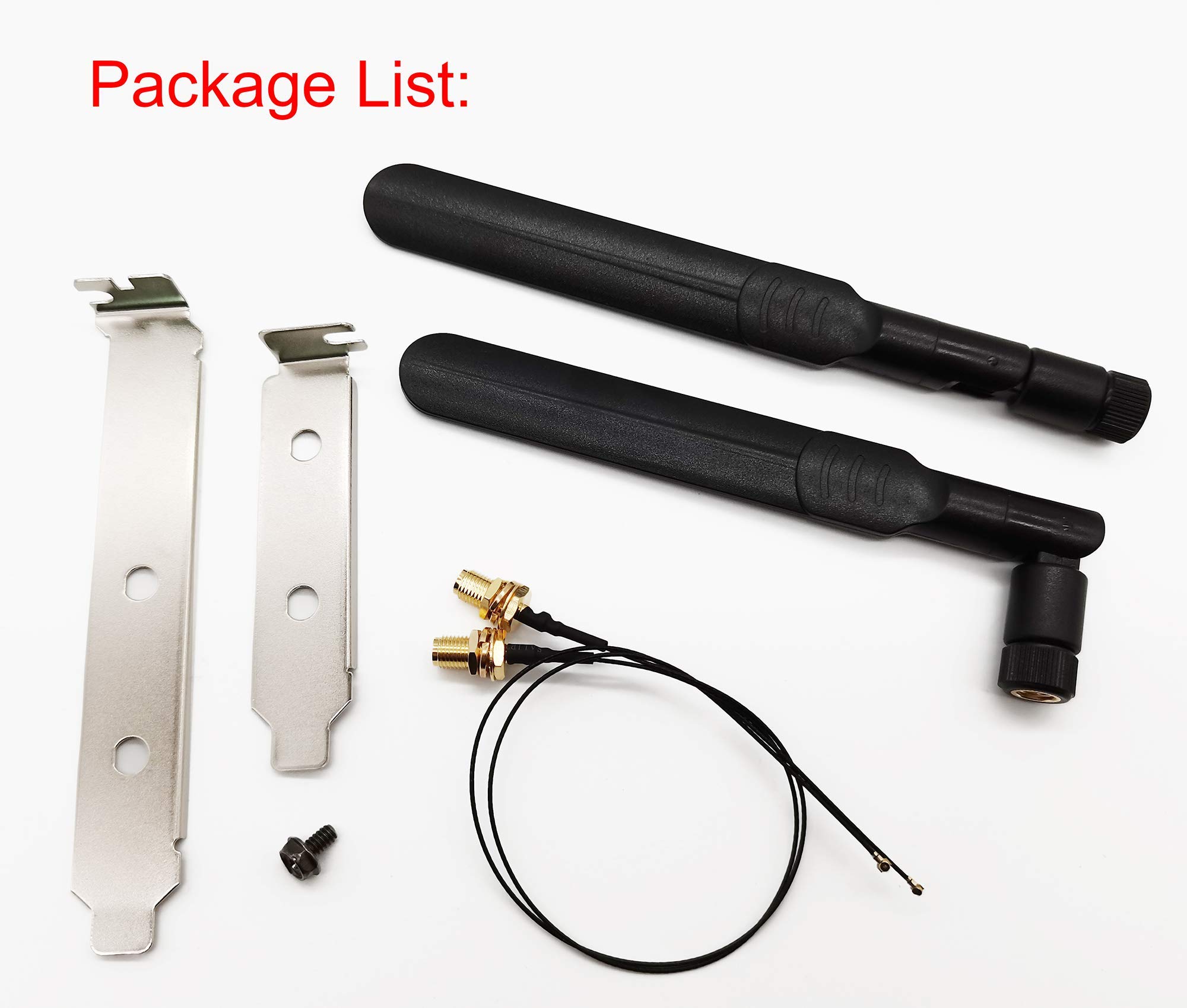 WiFi Antenna 8dBi RP-SMA Male 2.4Ghz 5.8Ghz Dual Band + 10in U.FL IPEX MHF4 to RP SMA Female Extension Cable for M.2 NGFF + Computer Back Slot Cover Bracket