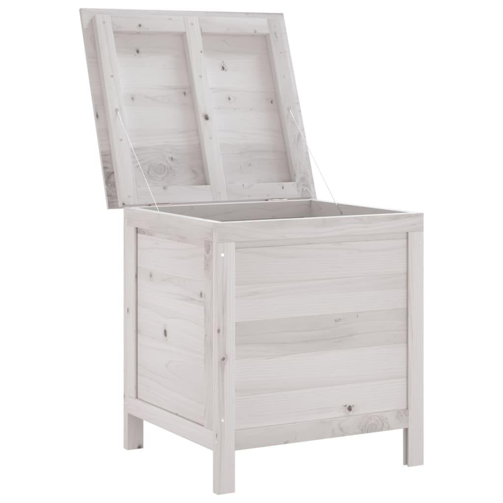 vidaXL Solid Fir Wood Patio Storage Box - White Outdoor Cushion Chest for Garden Tools and Toys with Slatted Base, 19.7x19.3x22.2 Inches