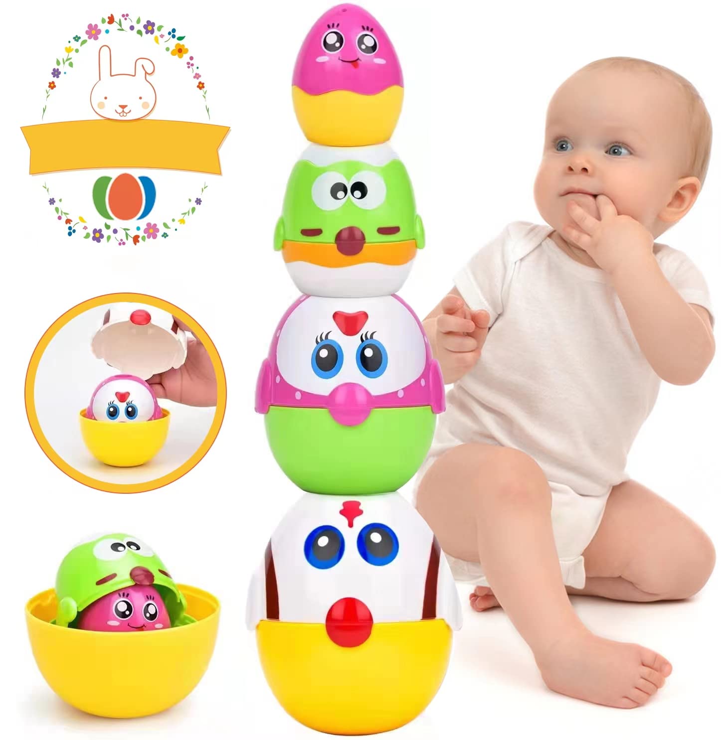 Easter Basket Stuffers Babies, Nesting Easter Eggs Toy Baby Easter Basket Suffers 1 Year Old, Baskets Stacking Toy for Kids,8 Pcs Matching Game for Age 1 2 3 Years Old, Easter Gifts for Toddler Boys
