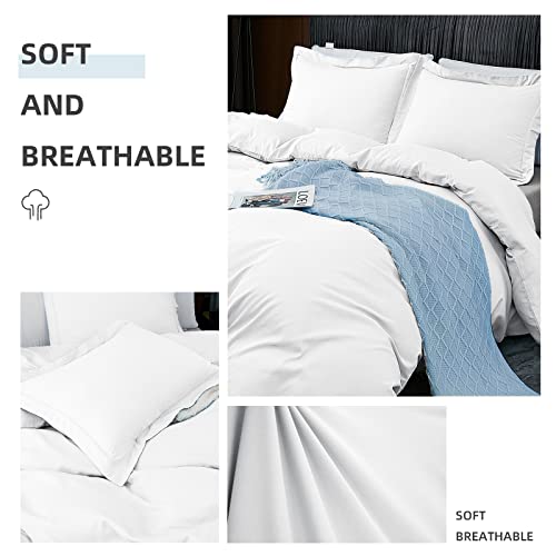 BBANGD Full Duvet Covers - Ultra Soft and Breathable Bedding Comforter Sets Washed Microfiber 3 Pieces with Zipper Closure Duvet Cover and 2 Pillow Shams (White)