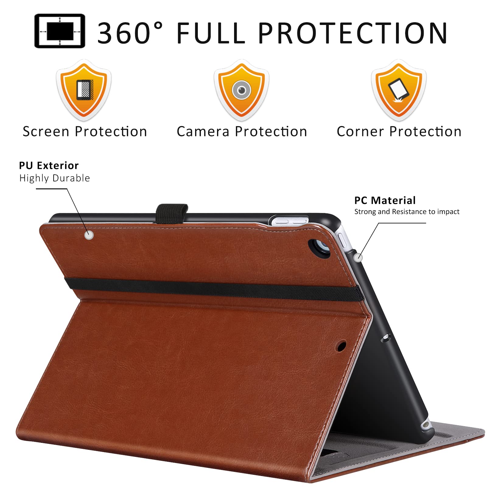 ZtotopCases for New iPad 9th/8th/7th Generation Case 10.2 Inch 2021/2020/2019, Premium PU Leather Folding Stand Cover for iPad 10.2" 9/8/7 Gen, Brown