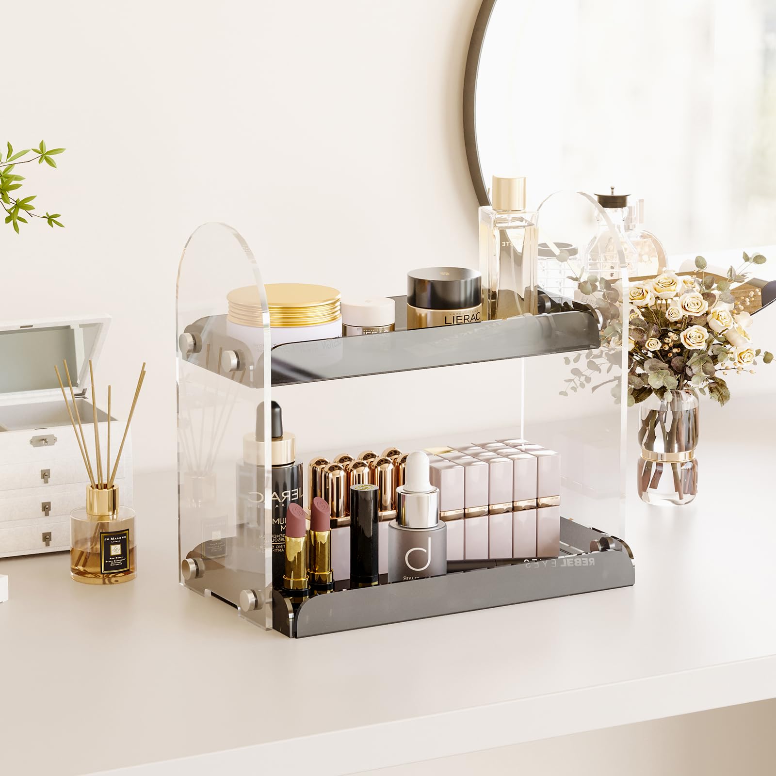 Fixwal Bathroom Counter Organizer, 2 Tier Bathroom Organizer Countertop Acrylic Skincare Organizers, Countertop Organizer for Perfume Display, Vanity, Kitchen Spice(Clear)